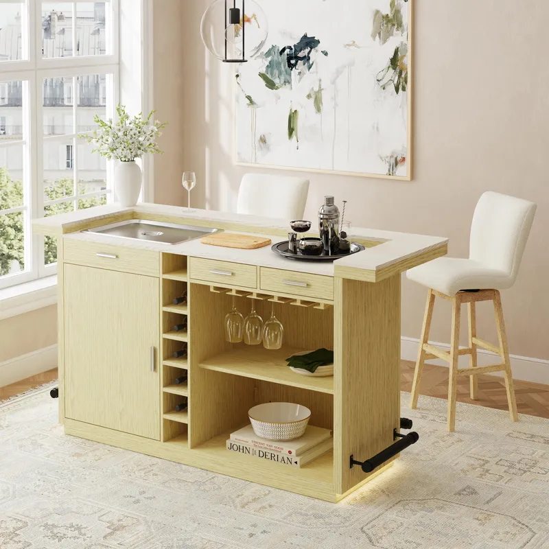 Cambrie Bar Table in Off-White and Natural with LED DA-18010-6-BTC by ...