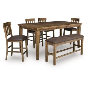 Urbinforte Counter Height Extension Dining Table, 4 Barstools and Bench ...